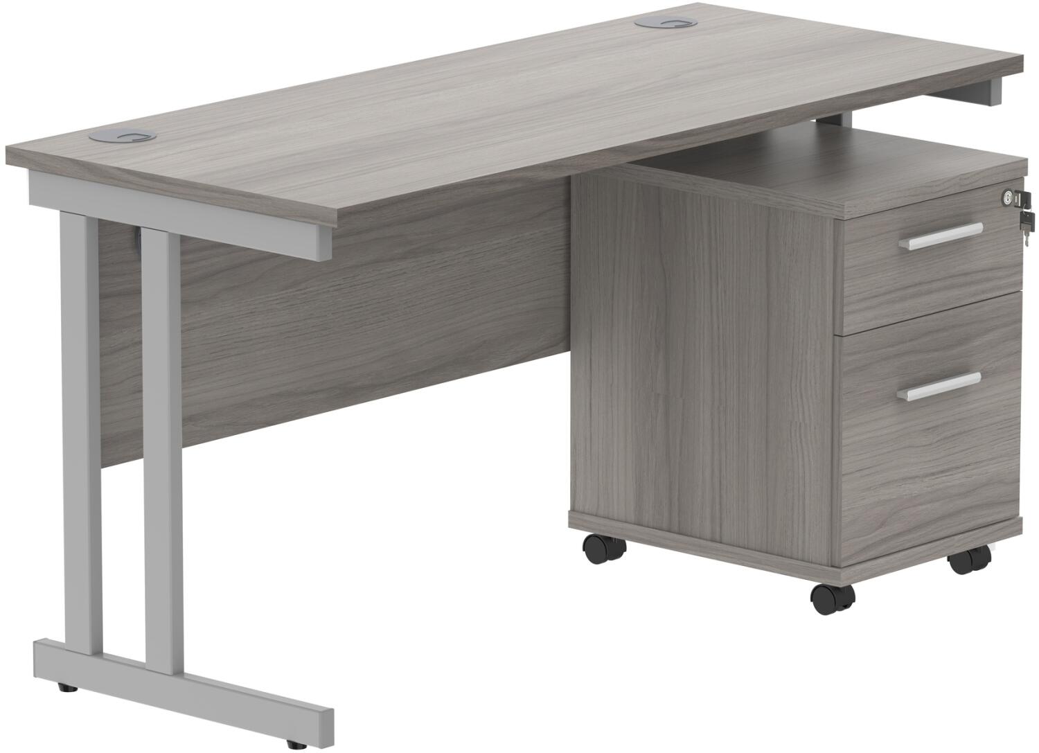 Gala Double Upright Rectangular Desk with 2 Drawer Mobile Under Desk ...