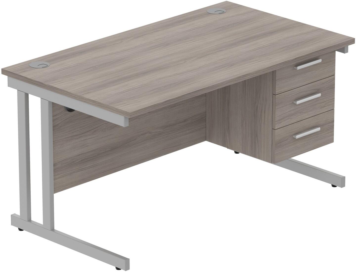 Gala Double Upright Rectangular Desk with 3 Drawer Fixed Desk Pedestal ...