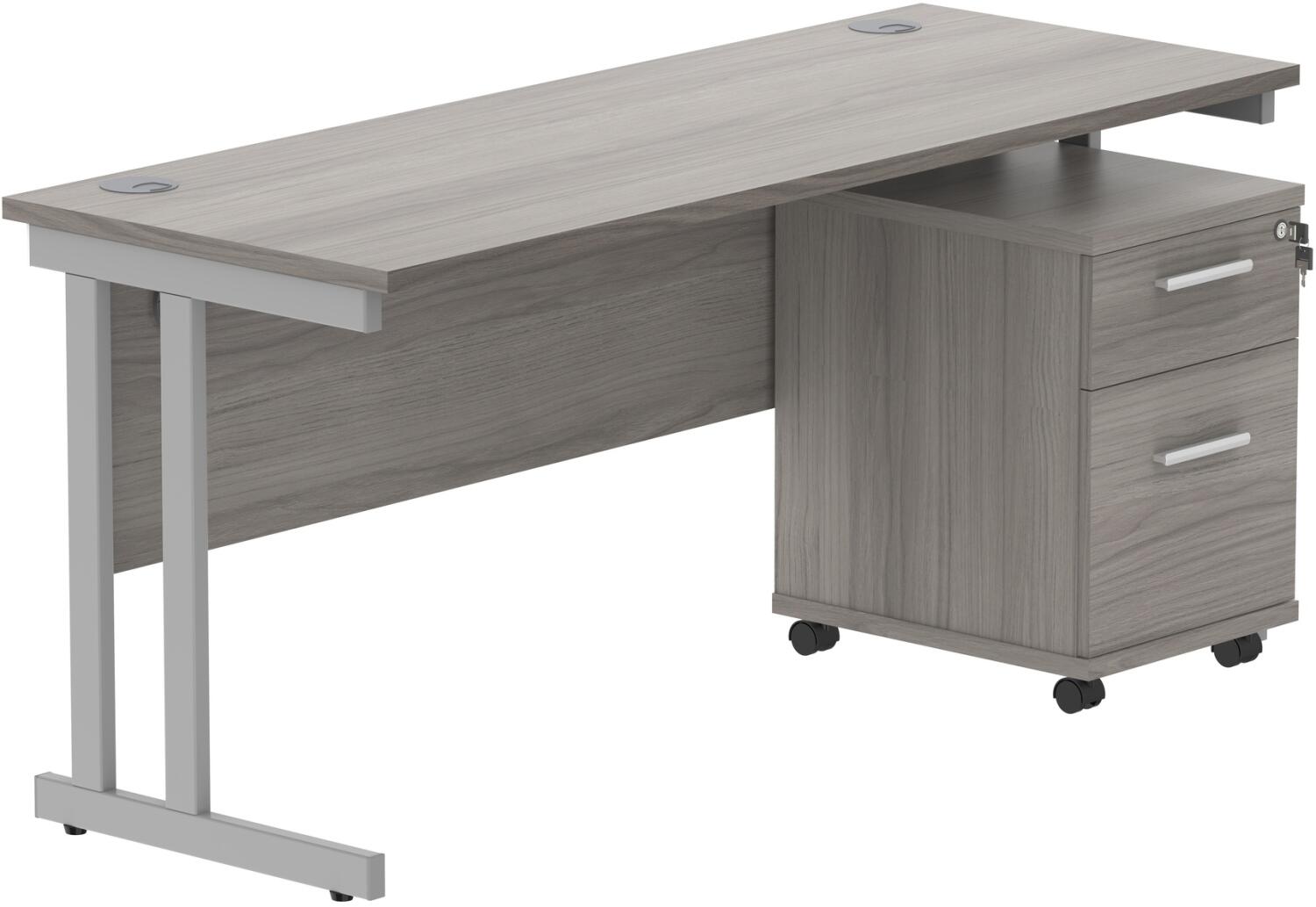 Gala Double Upright Rectangular Desk with 2 Drawer Mobile Under Desk ...