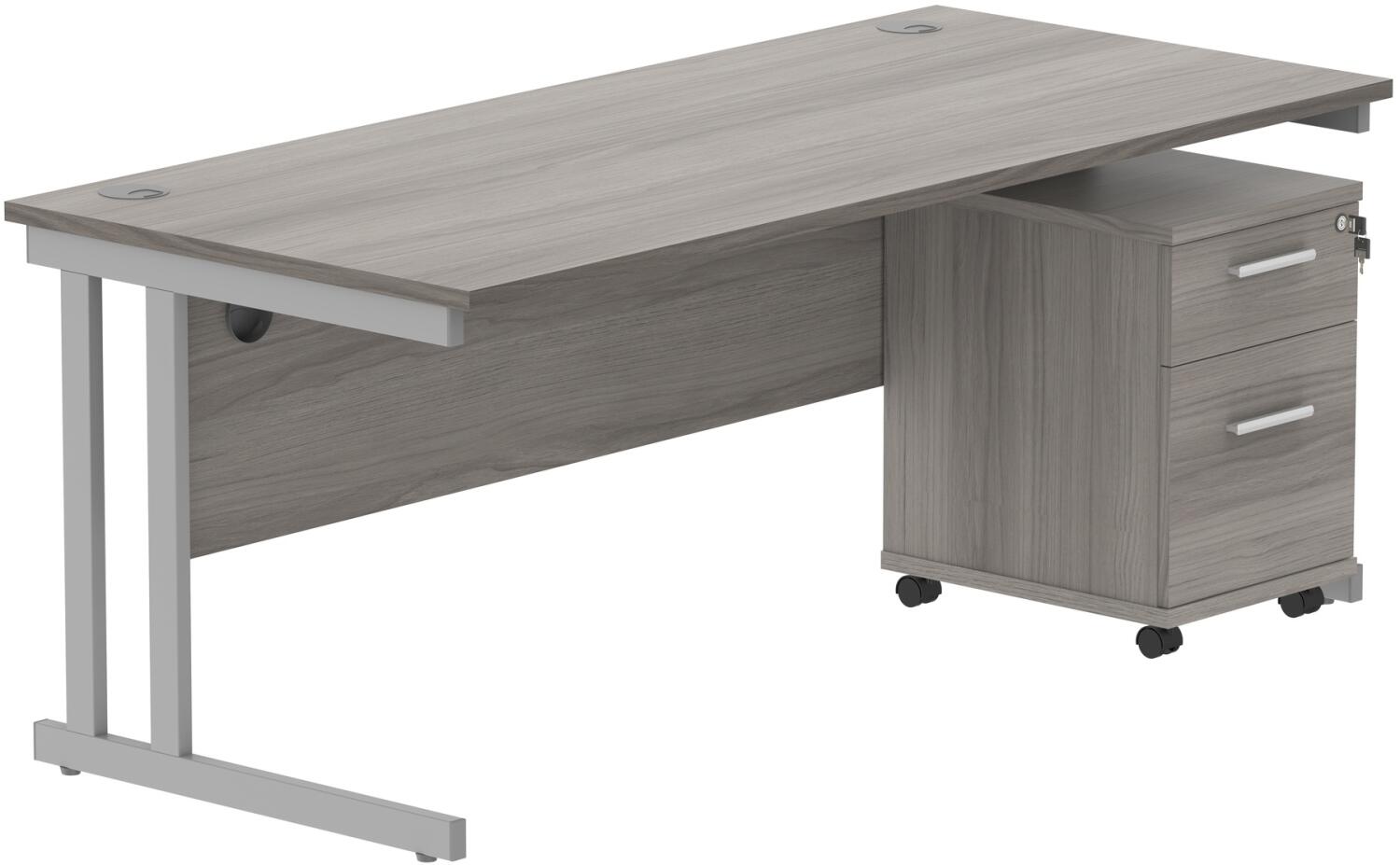 Gala Double Upright Rectangular Desk with 2 Drawer Mobile Under Desk ...