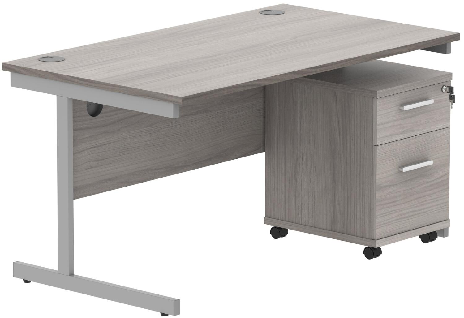 Gala Single Upright Rectangular Desk with 2 Drawer Mobile Under Desk ...