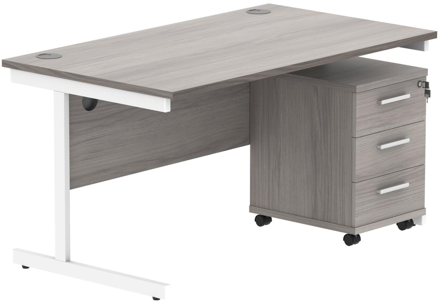 Gala Single Upright Rectangular Desk with 3 Drawer Mobile Under Desk ...