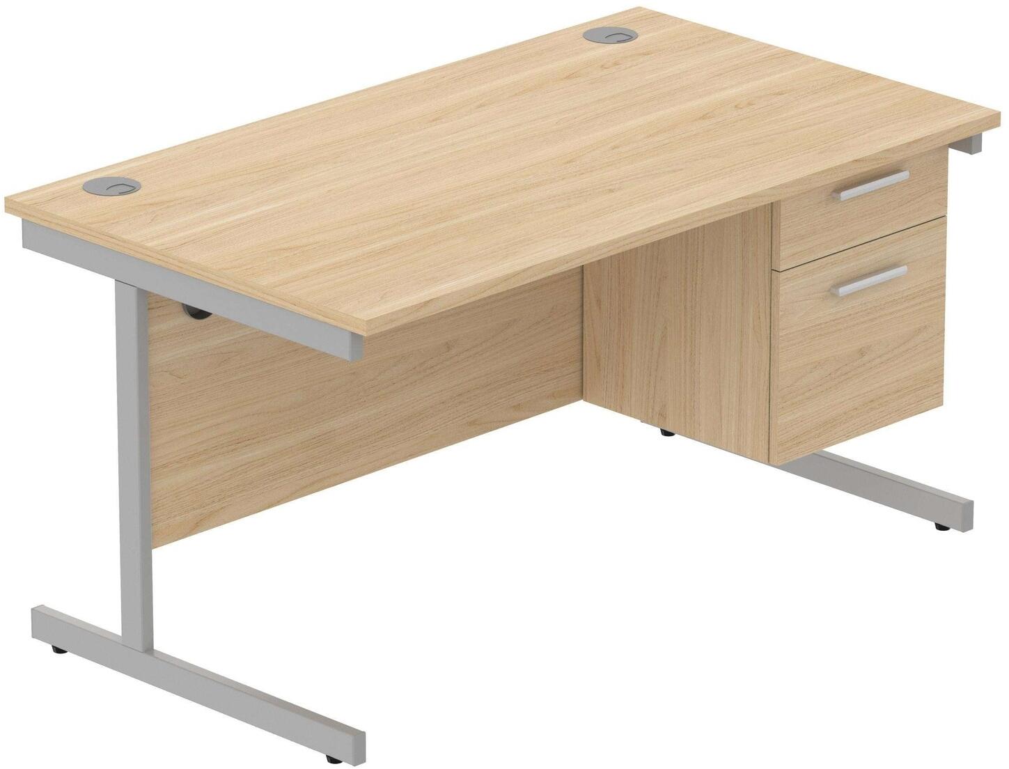 Gala Single Upright Rectangular Desk with 2 Drawer Fixed Desk Pedestal ...