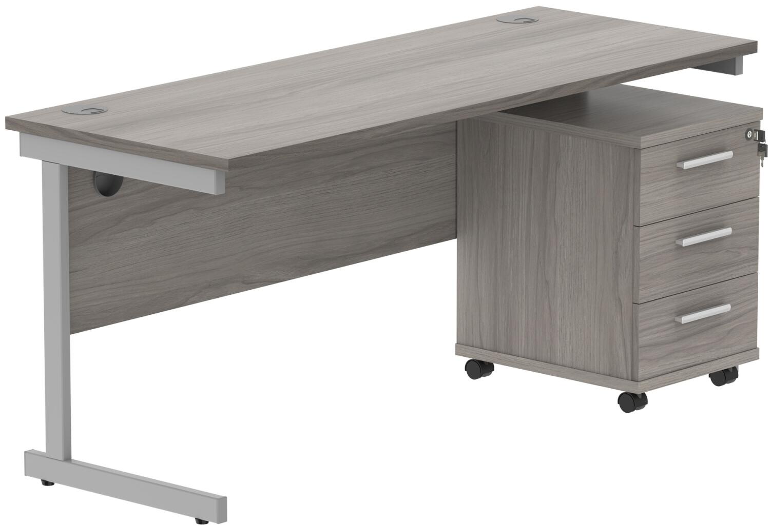 Gala Single Upright Rectangular Desk with 3 Drawer Mobile Under Desk ...