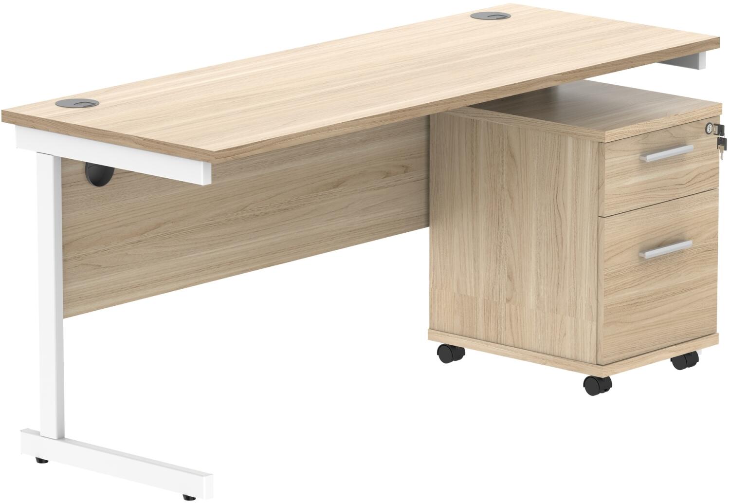 Gala Single Upright Rectangular Desk with 2 Drawer Mobile Under Desk ...
